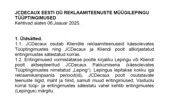 JCDecaux Eesti reklaamimüügi leping | JCDecaux Estonia